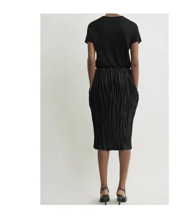 TOTEME Crinkled Linen Midi Skirt - Black