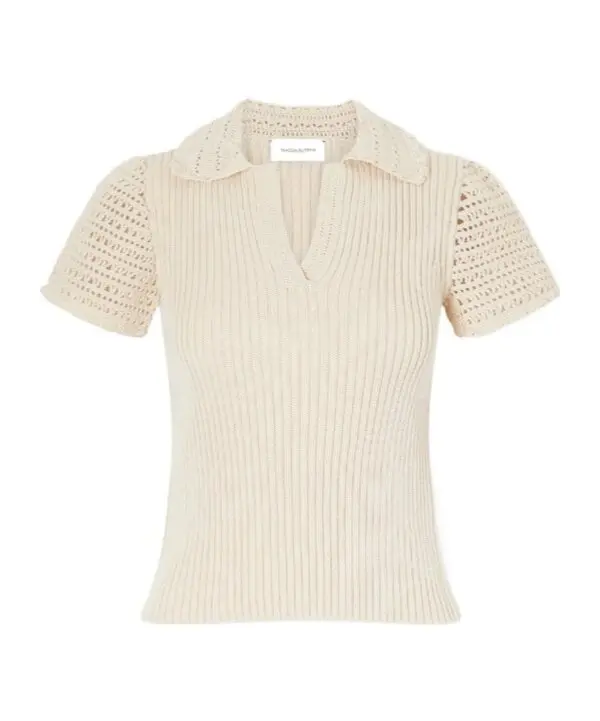 Magda Butrym Ribbed Cotton Crochet Polo Shirt