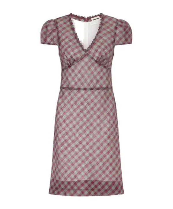 SHUSHU/TONG Plaid Sweetheart Neckline Short Sleeve Dress - Gray