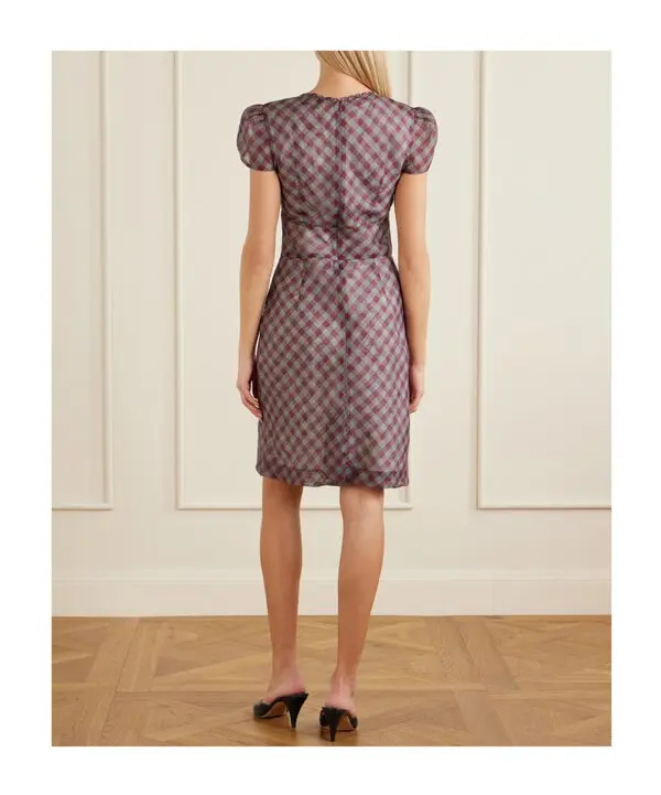 SHUSHU/TONG Plaid Sweetheart Neckline Short Sleeve Dress