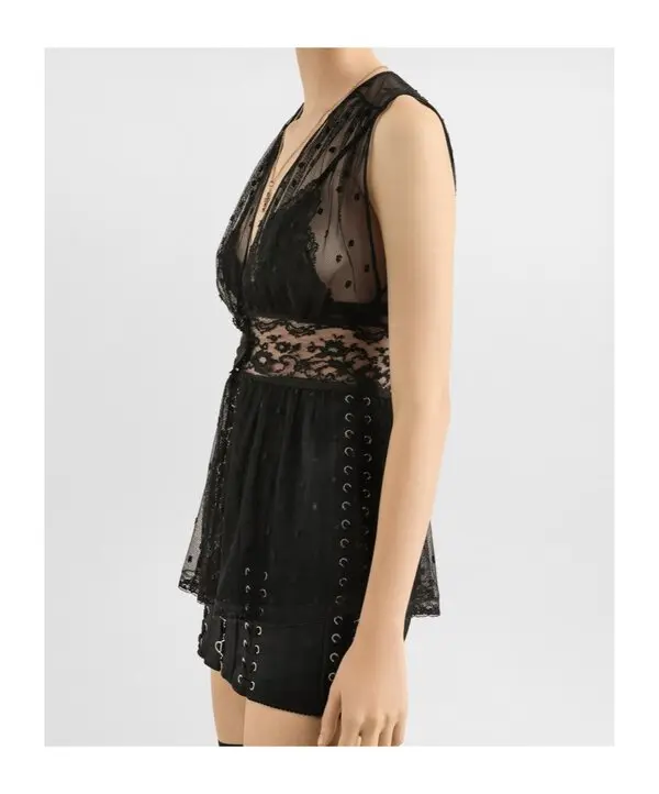 Dolce & Gabbana Sleeveless Polka Dot Lace Top