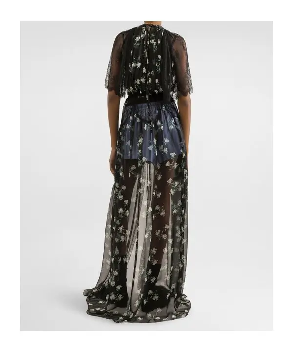 Dolce & Gabbana Floral Lace Trimmed V-neck Maxi Dress