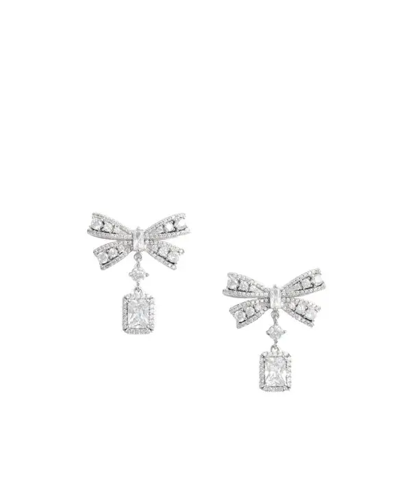SELF-PORTRAIT Bow Crystal Drop Earrings - Silver
