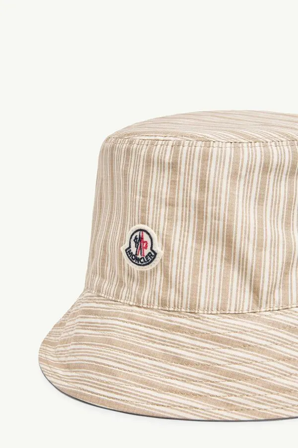 Moncler Reversible Striped Cotton Bucket Hat - Light Beige