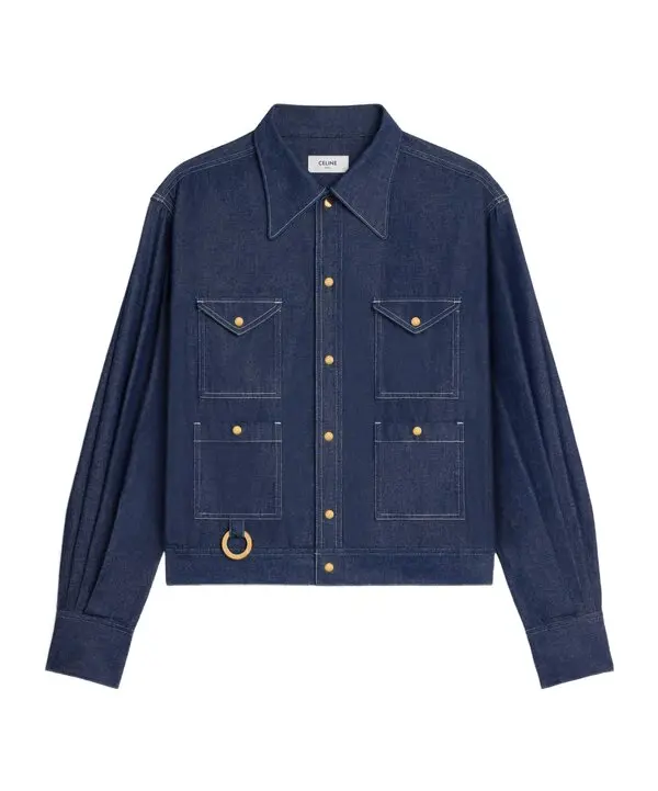 Celine Cotton Denim Shirt With Pleated Details - No