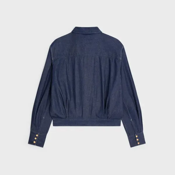 Celine Cotton Denim Shirt With Pleated Details - No