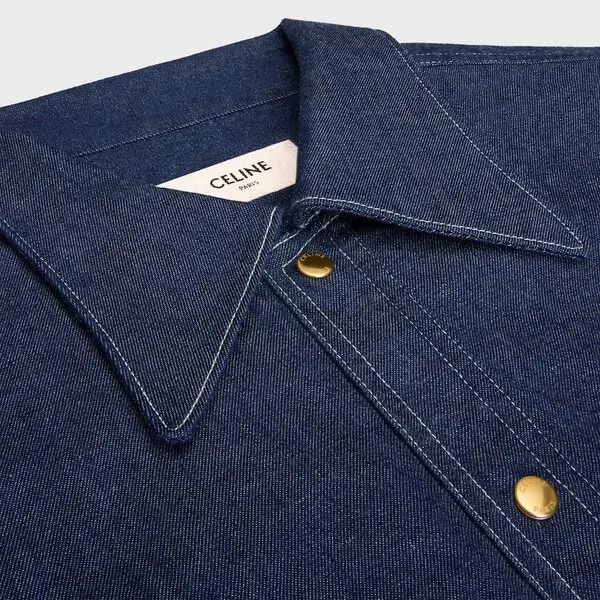Celine Cotton Denim Shirt With Pleated Details - No