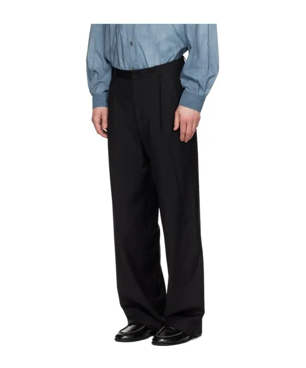 SUNFLOWER Wide-leg Pleated Trousers - Black