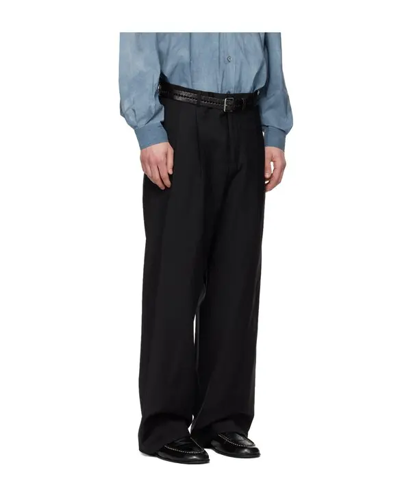 SUNFLOWER Wide-leg Pleated Trousers - Black