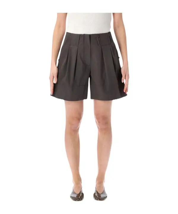 LOW CLASSIC Pleated Cotton Shorts - Black