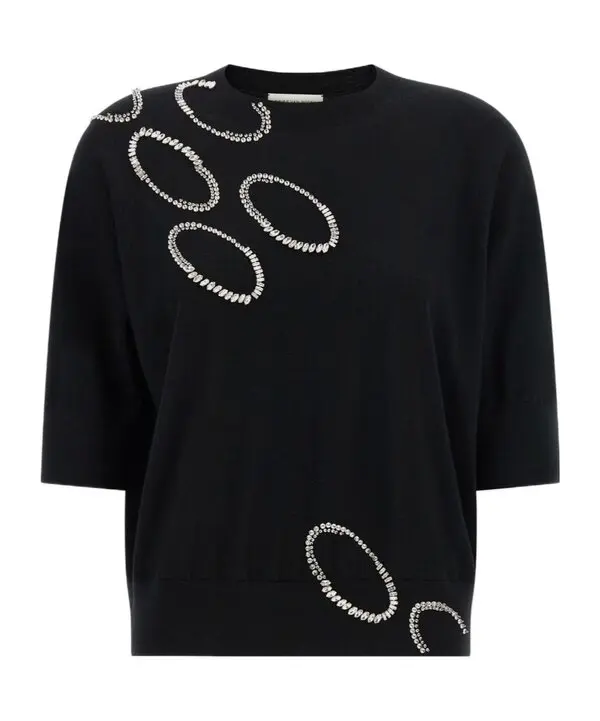 Dries Van Noten Embroidered Knitted Sweater With Crystal Appliqu - Black