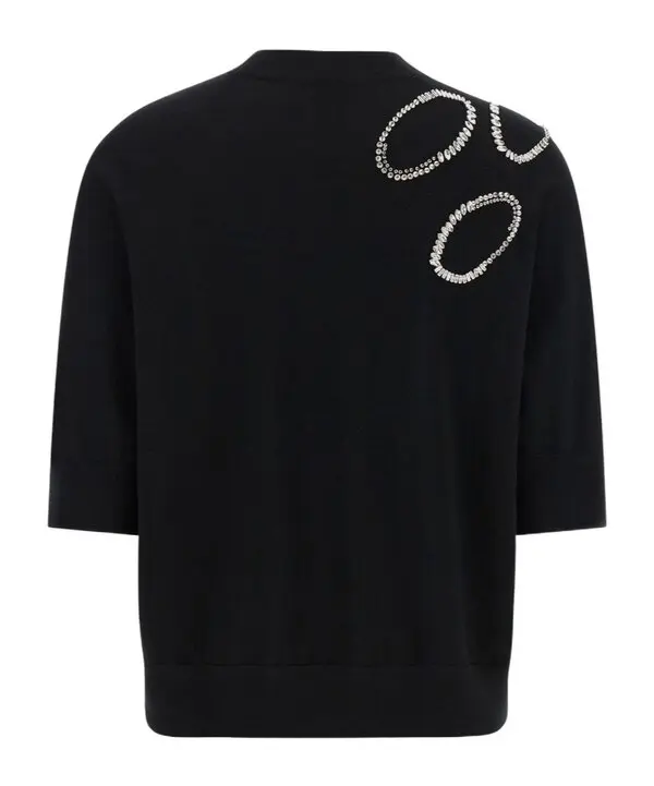 Dries Van Noten Embroidered Knitted Sweater With Crystal Appliqu - Black