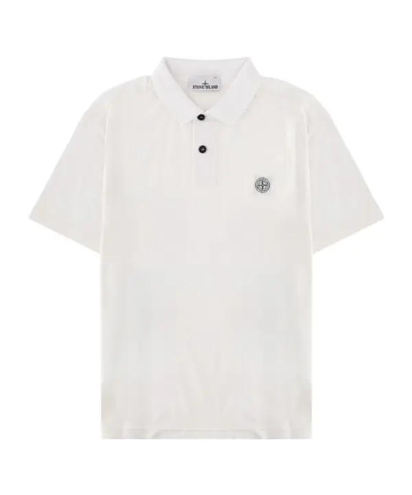 Stone Island Compass-motif Short Sleeved Polo Shirt - White