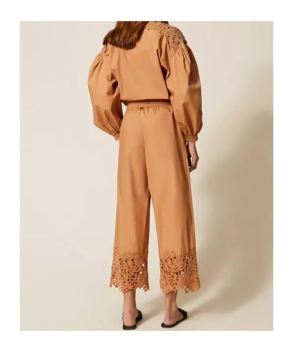 TWINSET Wide-leg Trousers With Lace Hem Detail