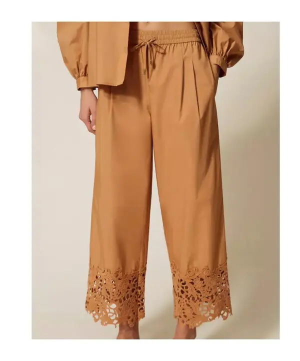 TWINSET Wide-leg Trousers With Lace Hem Detail
