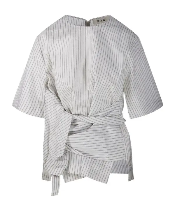 RÓHE Striped Wrap Top With Belt - Gray