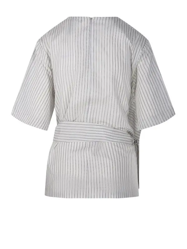 RÓHE Striped Wrap Top With Belt - Gray