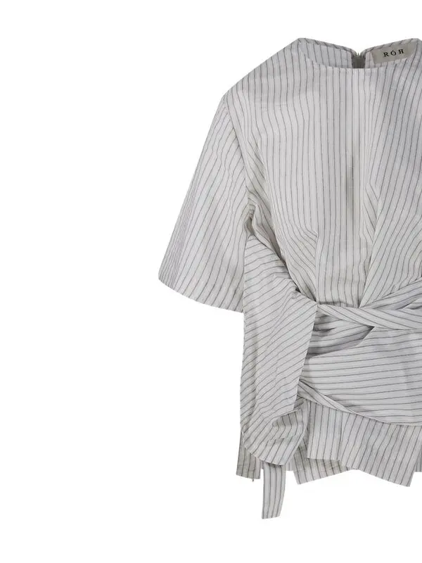 RÓHE Striped Wrap Top With Belt - Gray