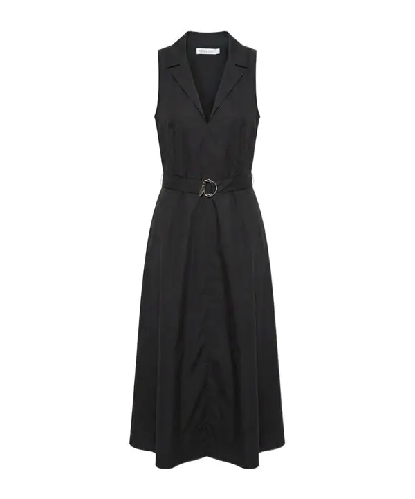 Patrizia Pepe Belted Sleeveless Cotton Midi Dress - Black
