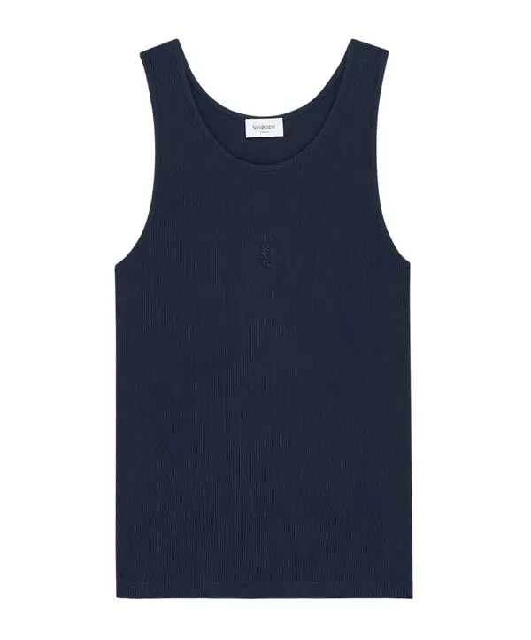 Saint Laurent Cassandre Ribbed Tank Top - Black