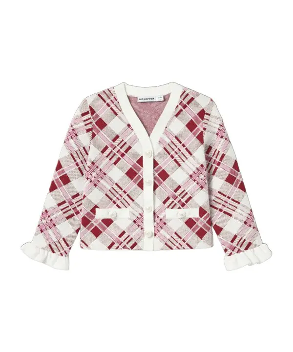 SELF-PORTRAIT Long-sleeved Knitted Cardigan - Burgundy Red