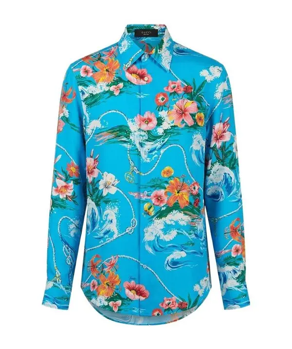Gucci Printed Collared Long-sleeve Shirt