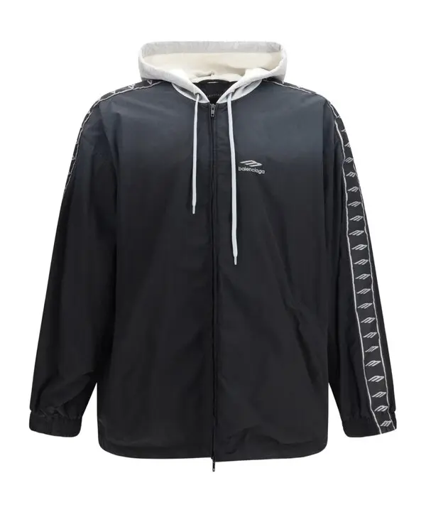Balenciaga Logo Trim Hooded Jacket