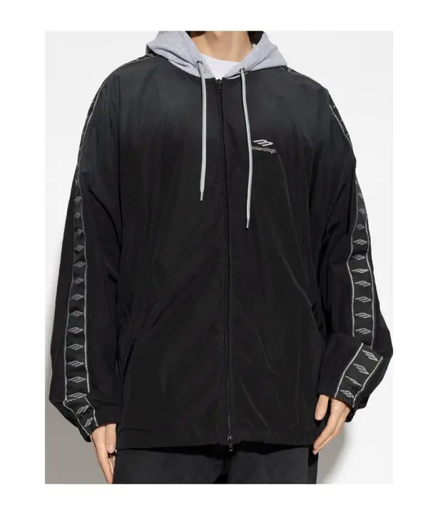 Balenciaga Logo Trim Hooded Jacket