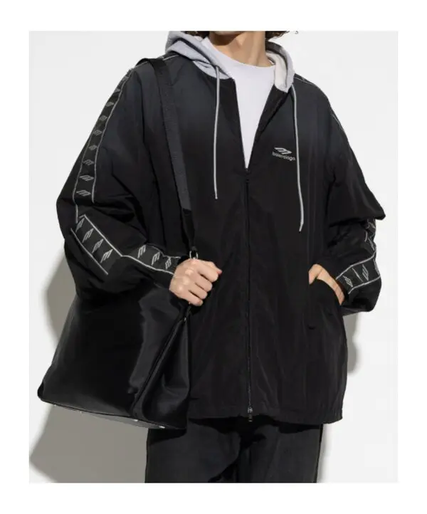 Balenciaga Logo Trim Hooded Jacket