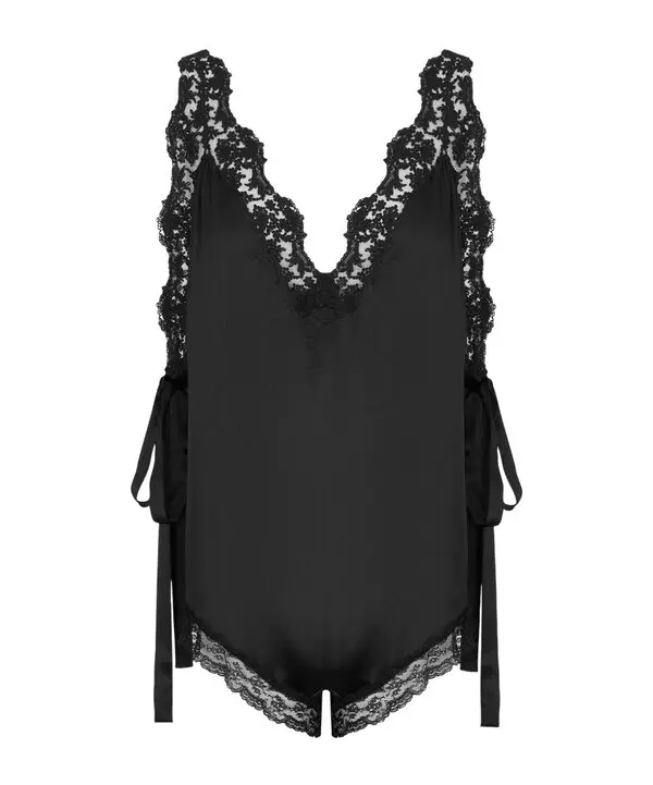 Saint Laurent Silk Crepe Muslin Lace Romper - Black
