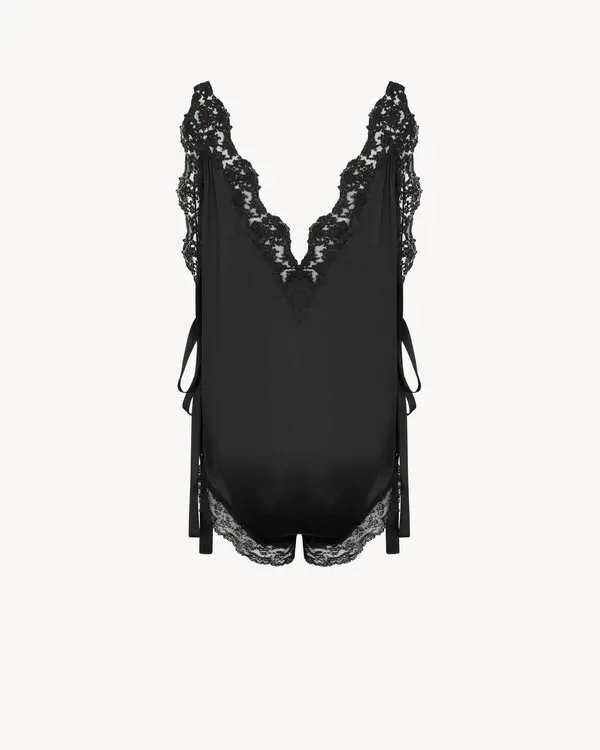Saint Laurent Silk Crepe Muslin Lace Romper
