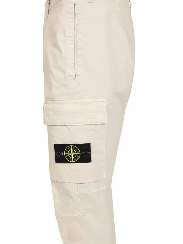 Stone Island Cargo Trousers In Broken Cotton Twill - Nude