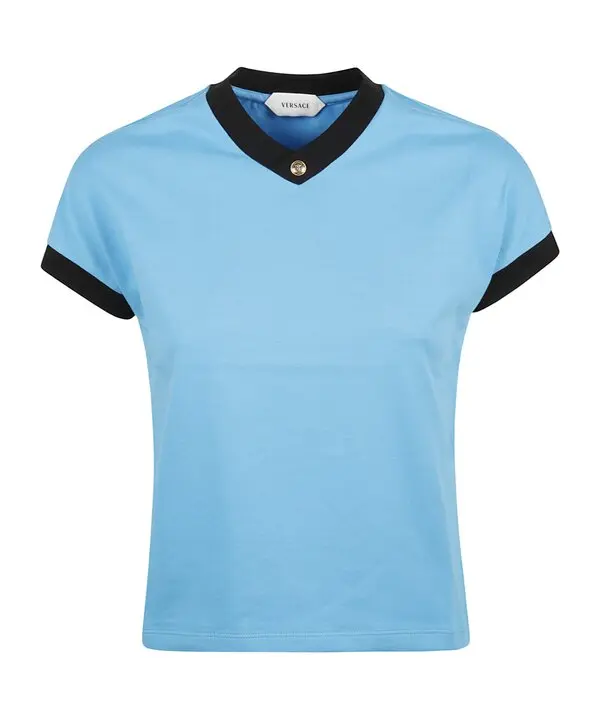 Versace V-neck T-shirt With Gold Emblem