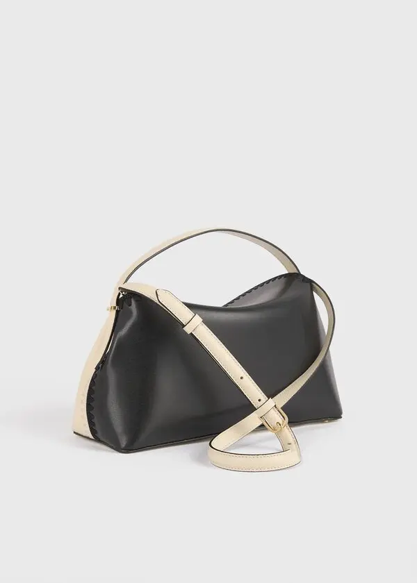 TOTEME T-lock Embroidered Two-toned Shoulder Bag - Black/milk