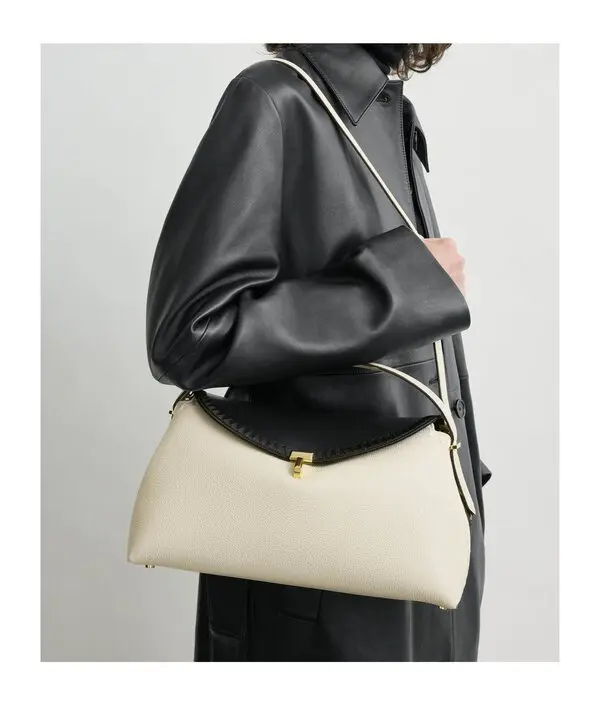 TOTEME T-lock Embroidered Two-toned Shoulder Bag - Black/milk