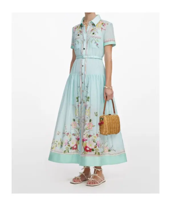 SELF-PORTRAIT Mint Floral Organza Midi Dress