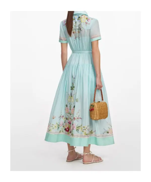 SELF-PORTRAIT Mint Floral Organza Midi Dress