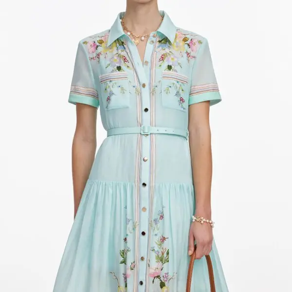 SELF-PORTRAIT Mint Floral Organza Midi Dress