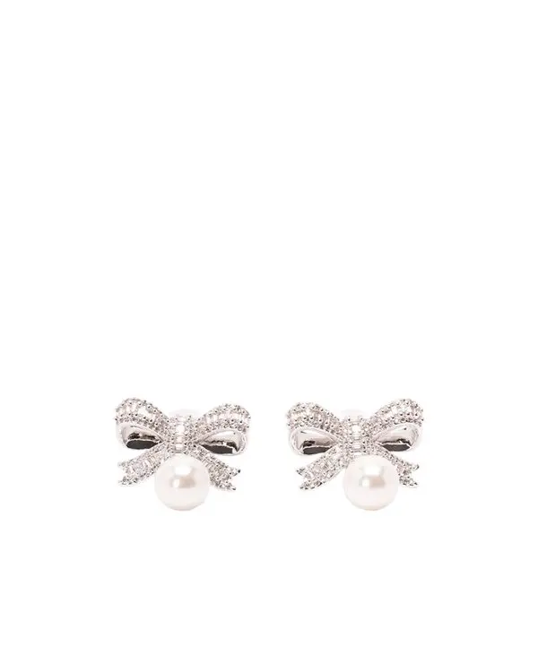 SELF-PORTRAIT Embellished Bow Droplet Earrings - Silver