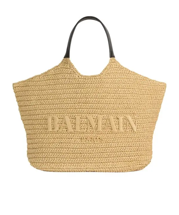 Balmain Logo Raffia Tote Bag - Beige