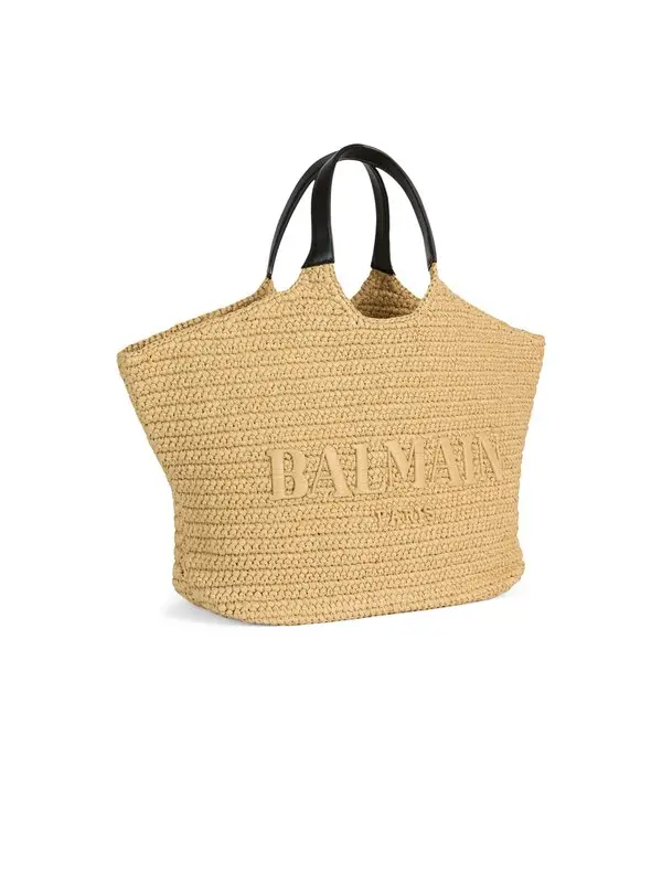 Balmain Logo Raffia Tote Bag - Beige