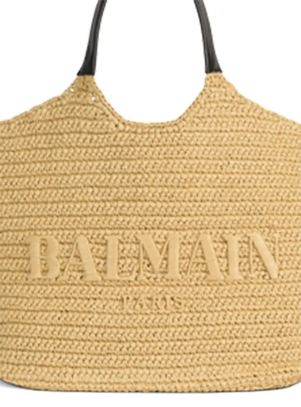 Balmain Logo Raffia Tote Bag - Beige