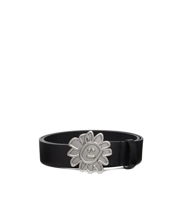 SUNFLOWER Flower-buckle Leather Belt - Black