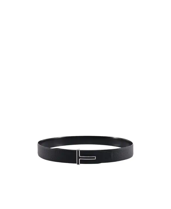 TOM FORD T Logo Plaque Buckle Belt - Black
