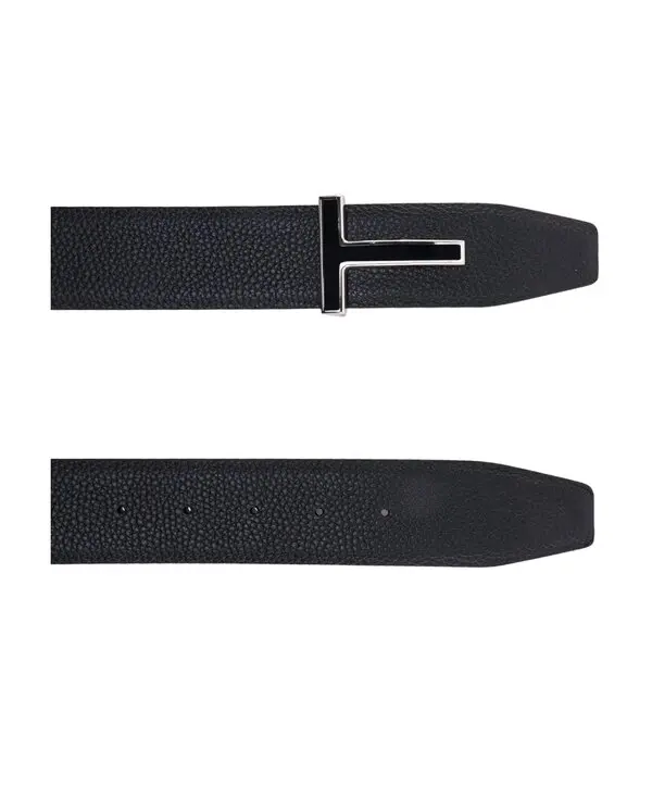 TOM FORD T Logo Plaque Buckle Belt - Black