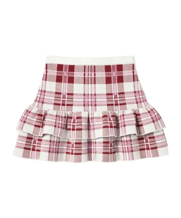 SELF-PORTRAIT Plaid Ruffled Knit Skirt