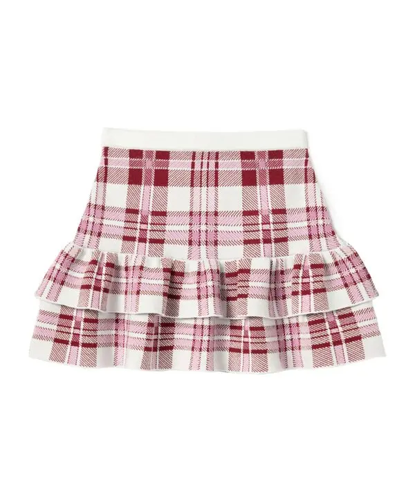 SELF-PORTRAIT Plaid Ruffled Knit Skirt