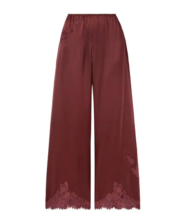 DÔEN Lace-trimmed Wide-leg Trousers - Brown