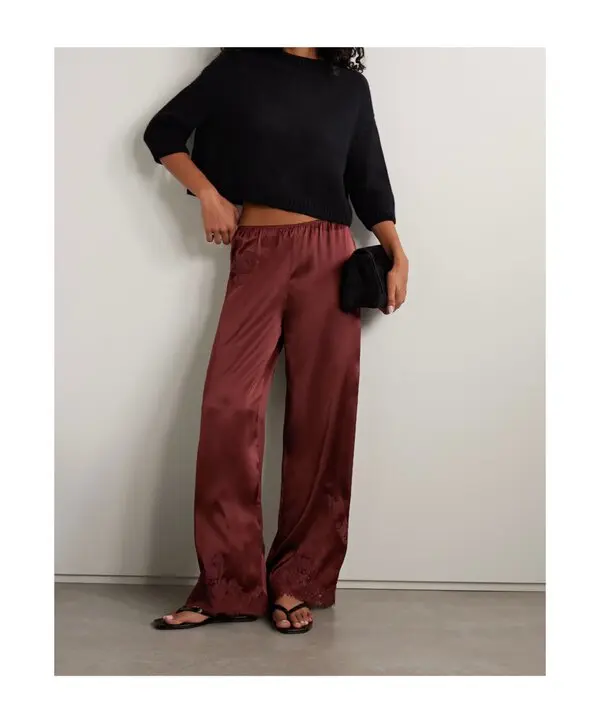 DÔEN Lace-trimmed Wide-leg Trousers - Brown