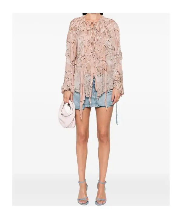 DIESEL® Long Sleeve Graphic Print Blouse With Pleated Details - No